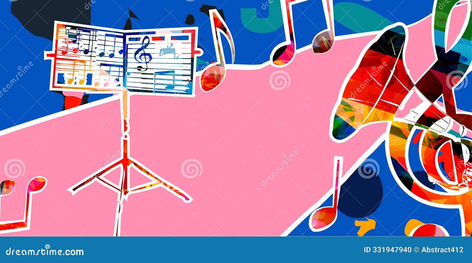 Music Collage Background with Music Stand and Musical Notes. Stock ...