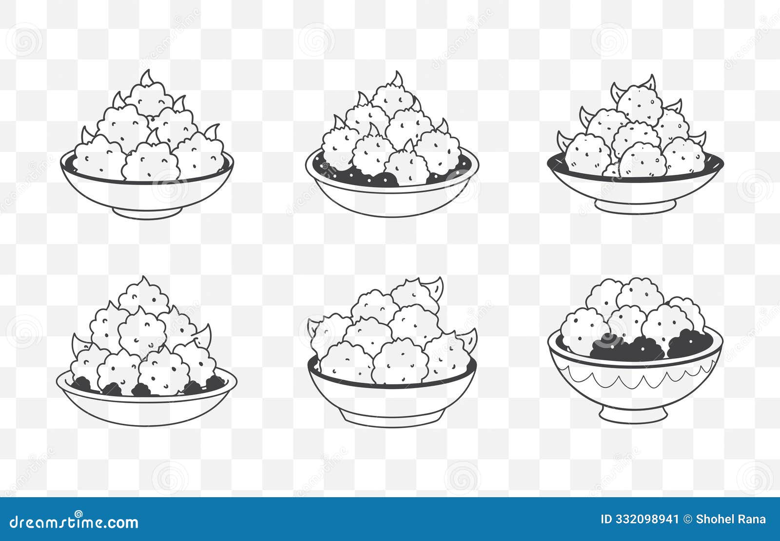 Print Pakoras Line Art Vector Set Delicious Indian Snack Outline ...