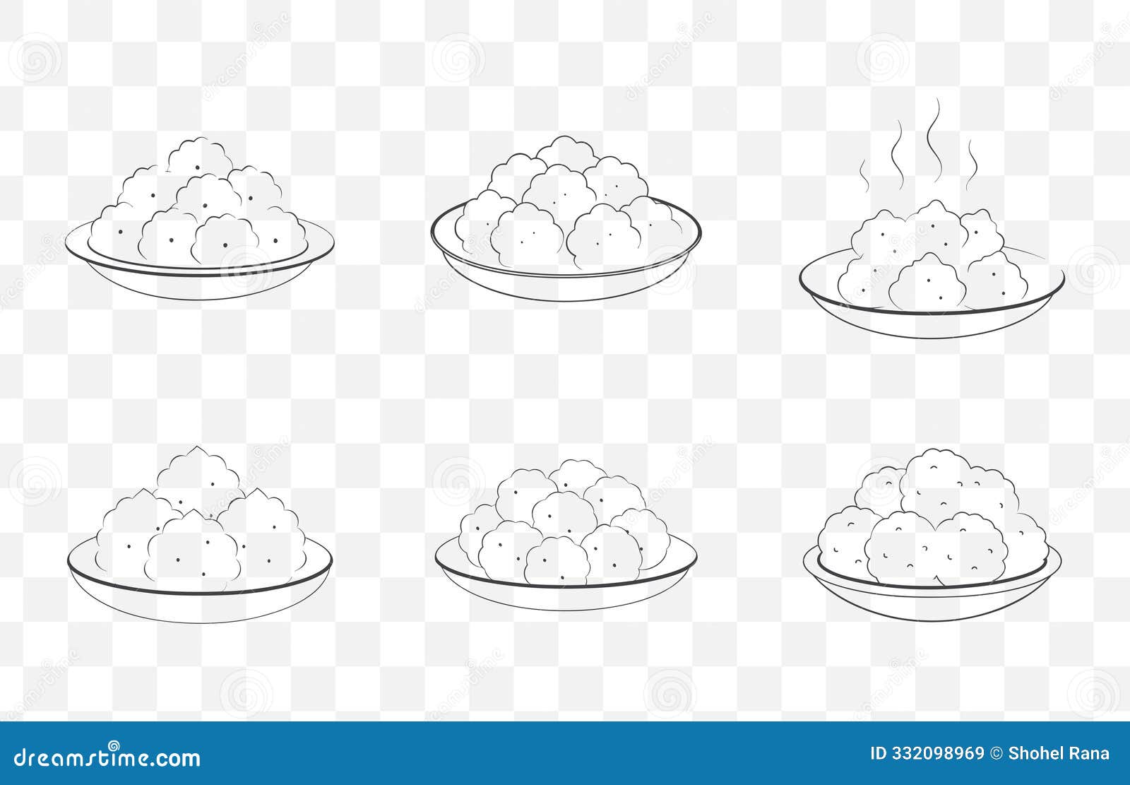 Print Pakoras Line Art Vector Set Delicious Indian Snack Outline ...