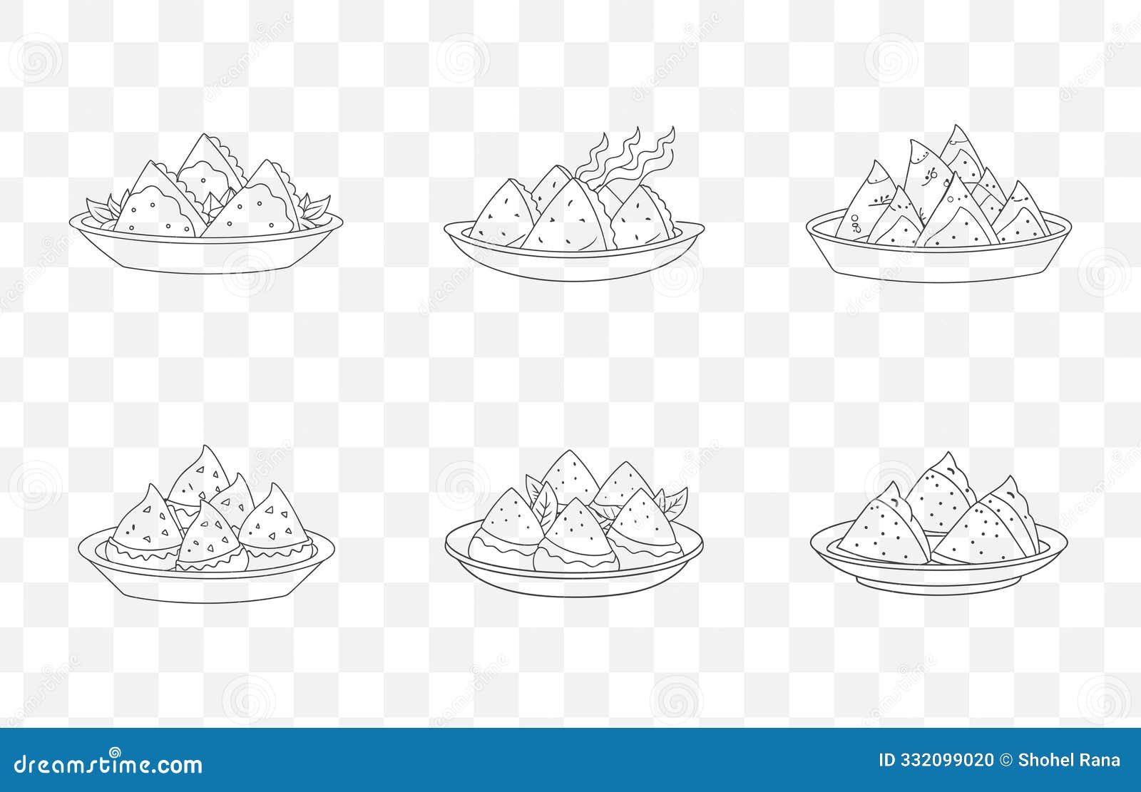 Print Elegant Samosa Line Art Vector Collection for Culinary and Food ...