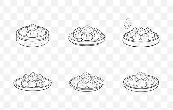 Print Dim Sum Line Art Vector Set Featuring a Variety of Traditional ...