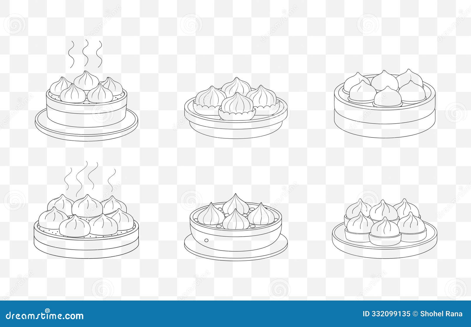 Print Dim Sum Line Art Vector Set Featuring a Variety of Traditional ...