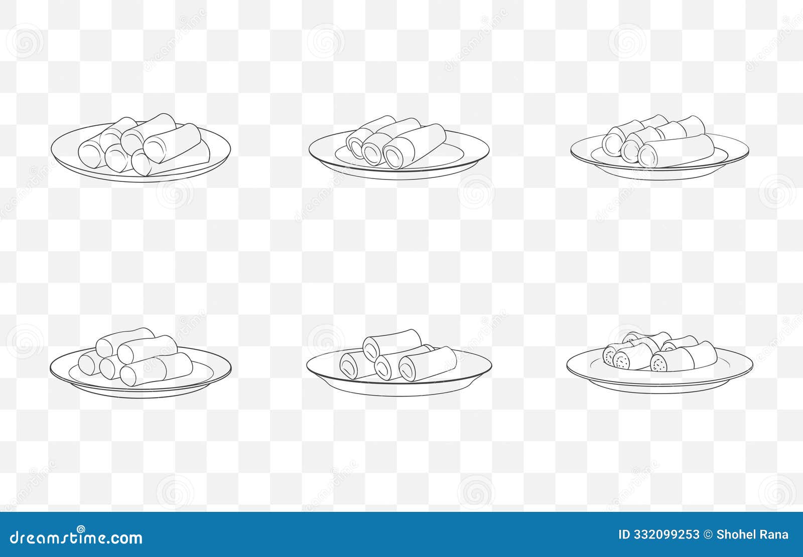 Print Spring Rolls Line Art Vector Set with Detailed Illustrations of ...