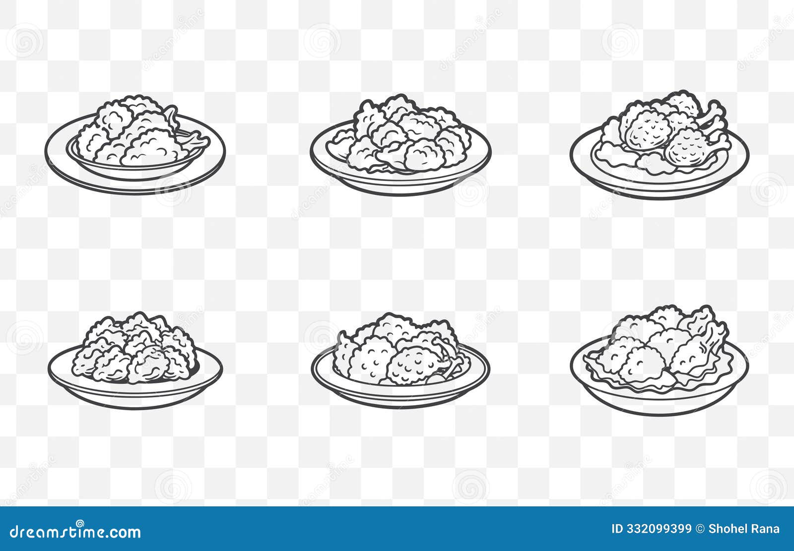 Print Comprehensive Fried Chicken Line Art Vector Set Illustrations of ...