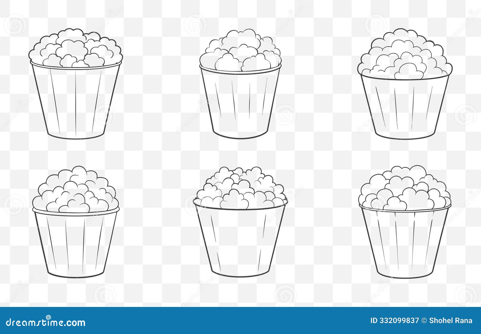 Print Popcorn Chicken Line Art Vector Set Detailed Illustrations Of ...