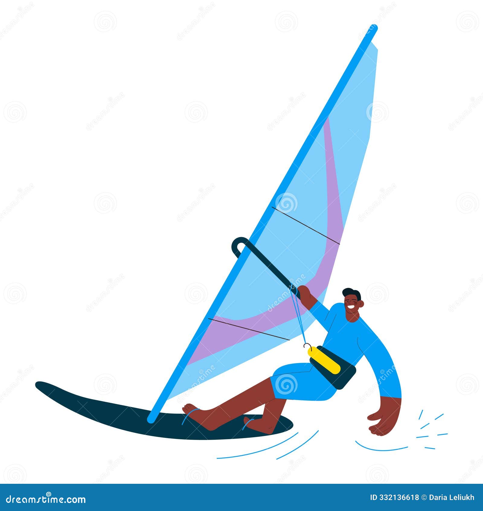 Man Windsurfing, Standing On Board With Sail On Waves. Windsurfer ...