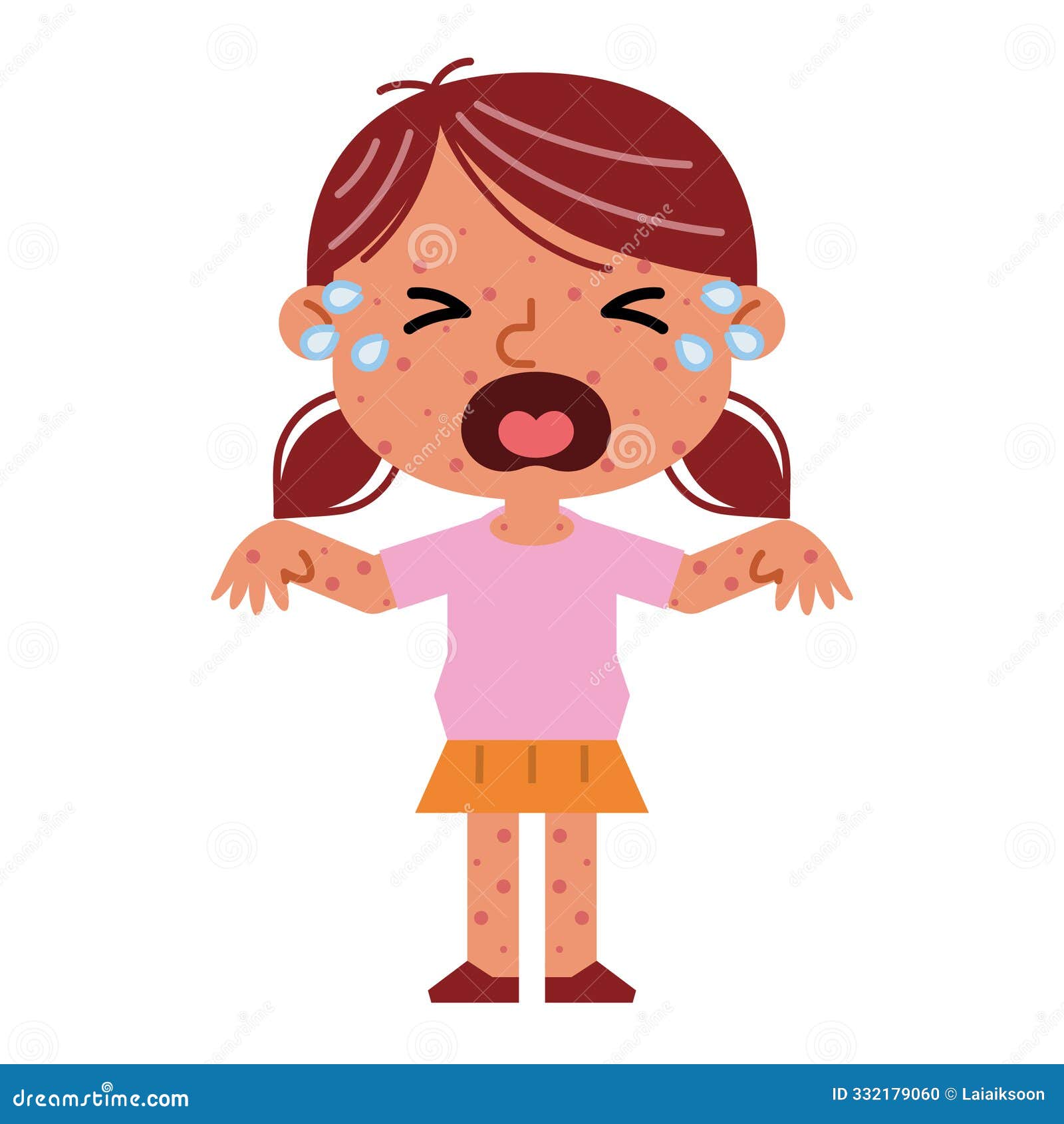 Sad Kid Boy Having Chicken Pox. Red Spots Appearing On The Skin. Viral ...