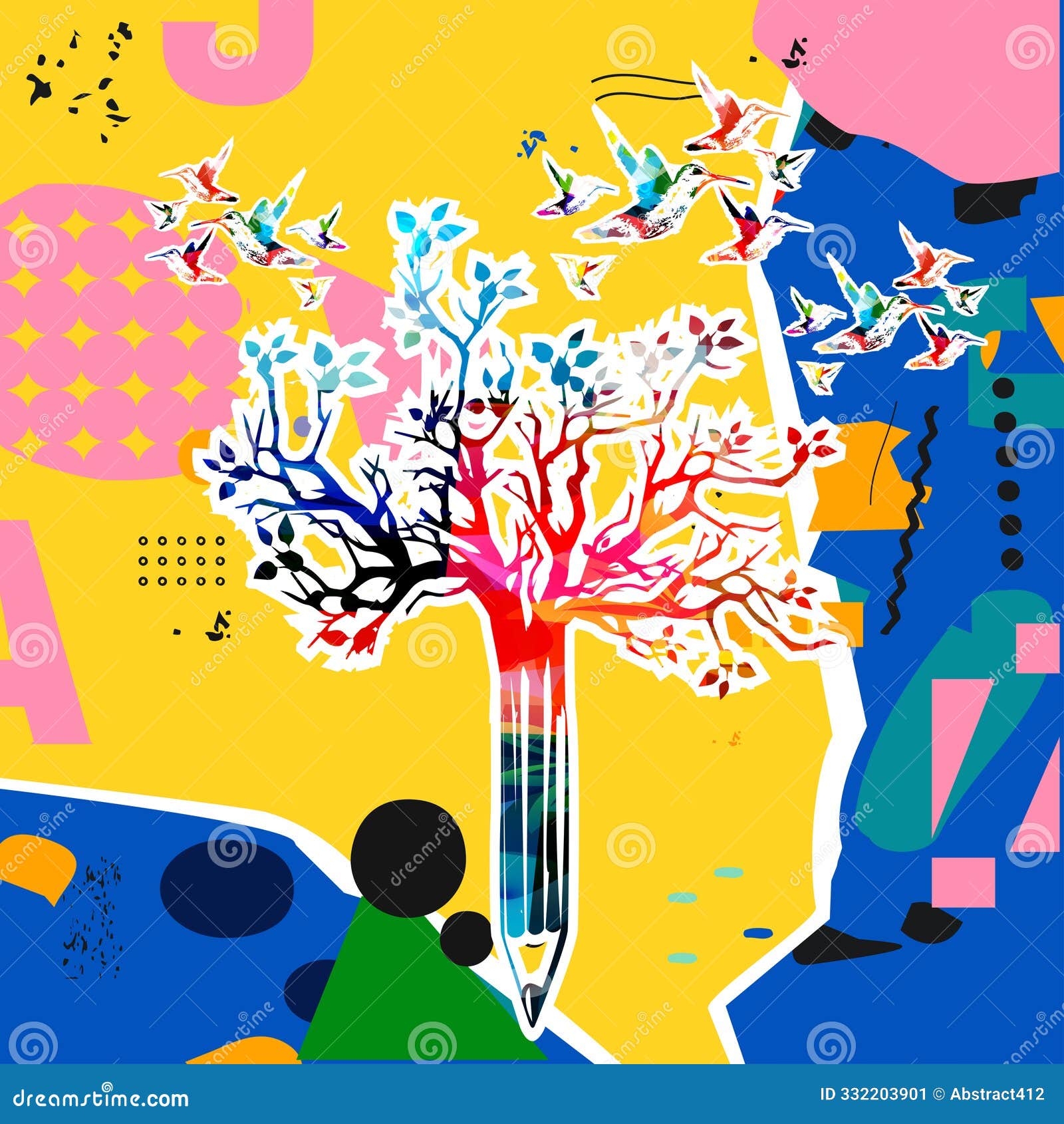 Colorful Pencil Tree Vector Illustration. Design for Creative Writing ...