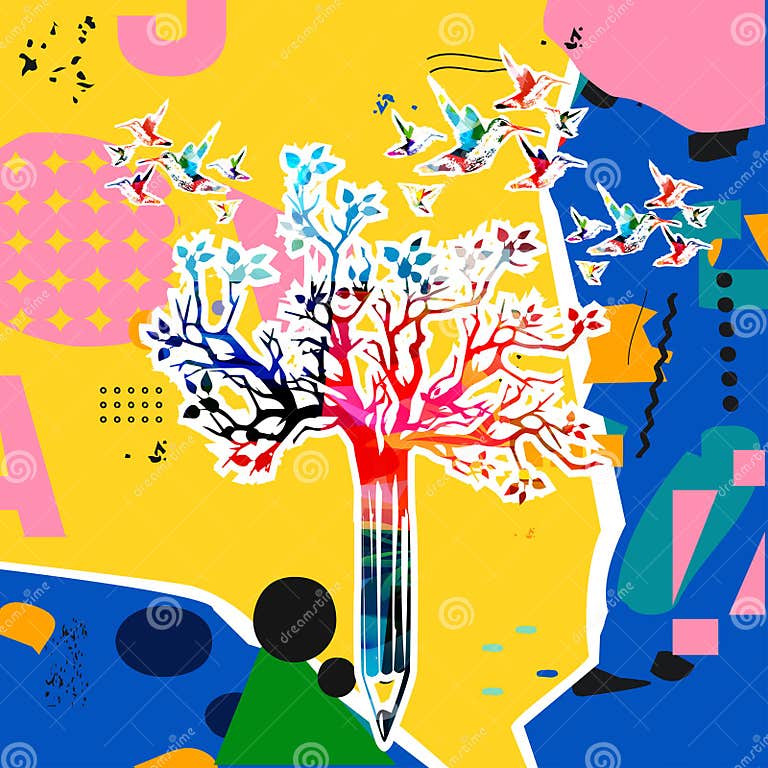 Colorful Pencil Tree Vector Illustration. Design for Creative Writing ...