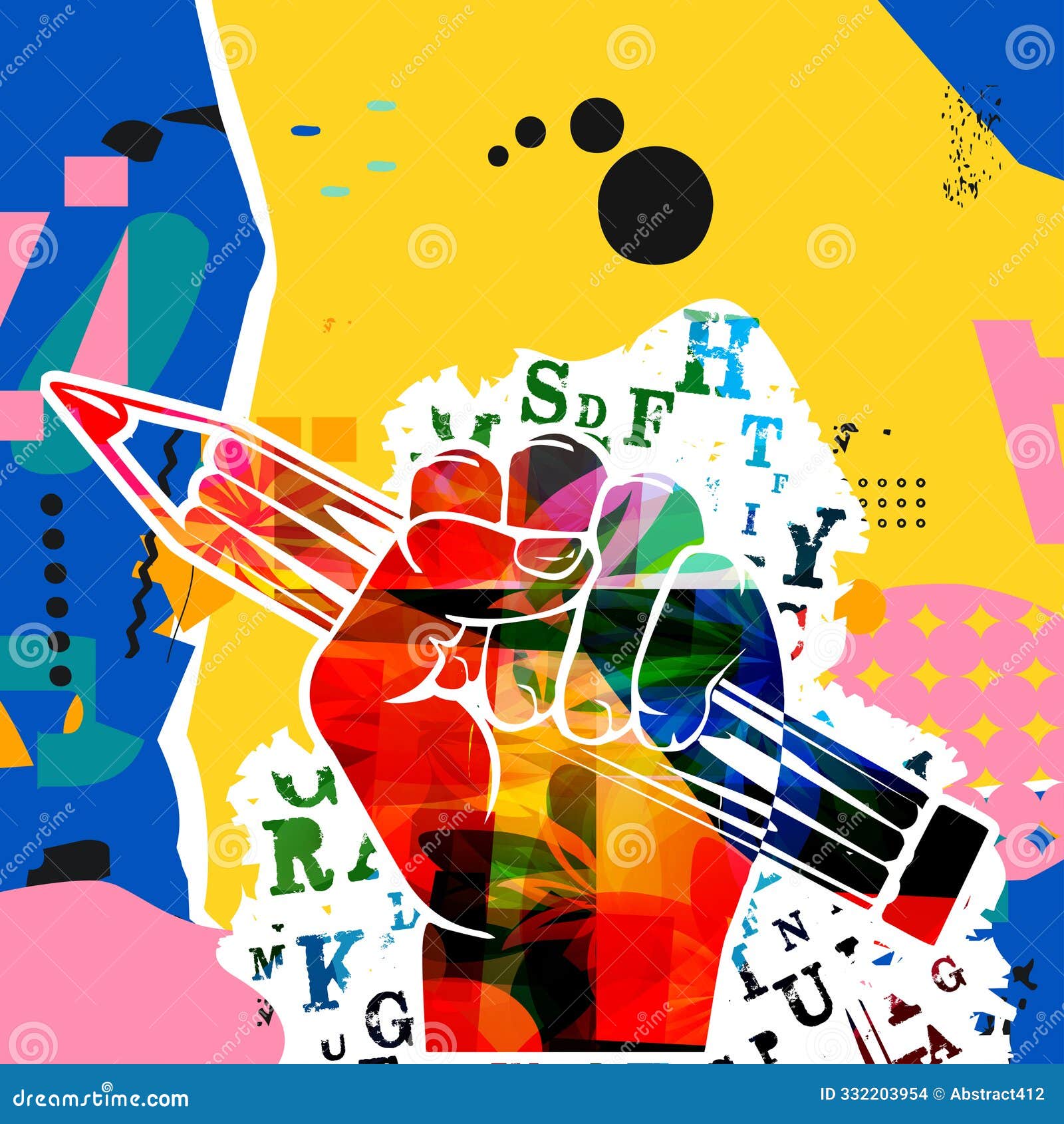 Colorful Hand Holding Pencil for Creative Writing, Idea and Inspiration ...