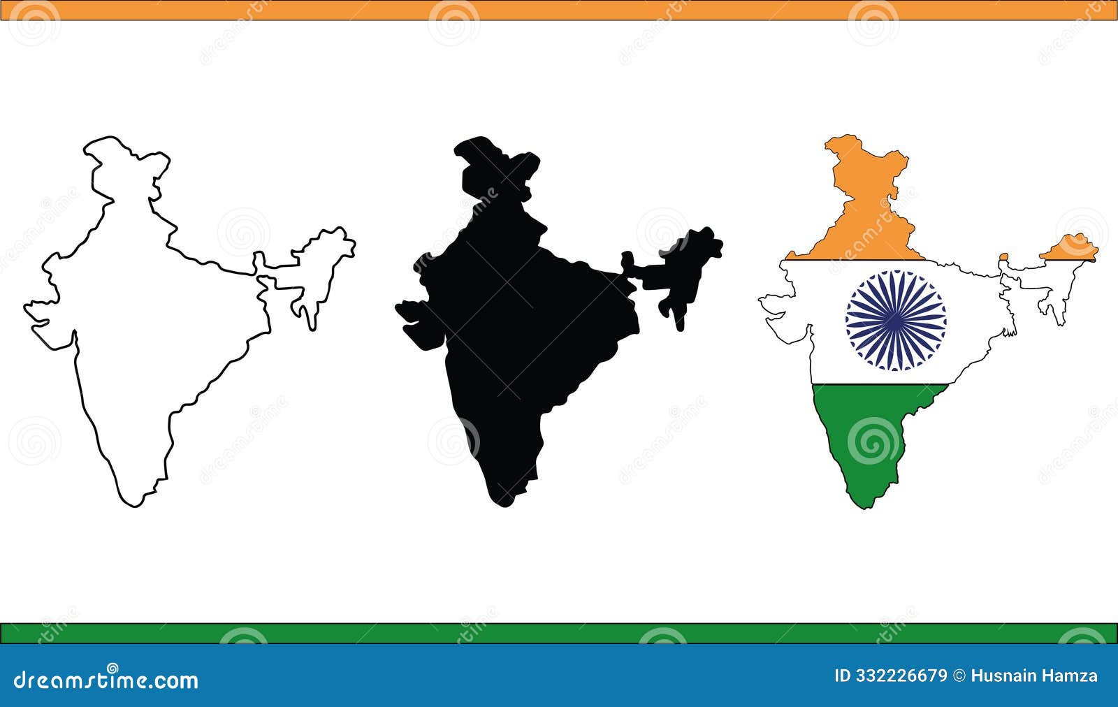 Indian Map Icon, Outline Flag Style White Background Stock Illustration ...
