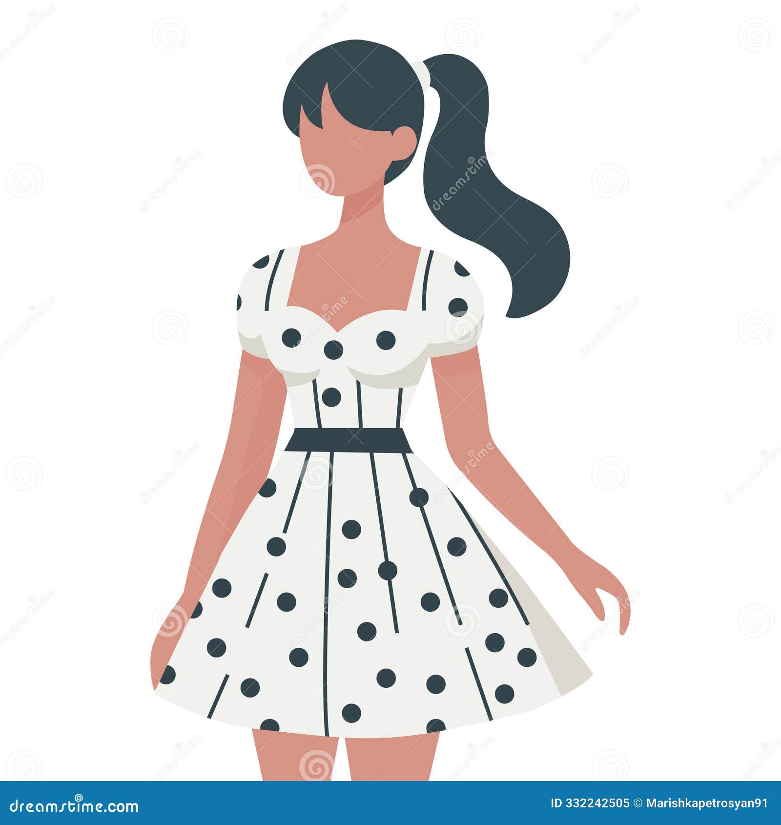 Faceless Girl in White Dress Retro Style Flat Vector Illustration Stock ...