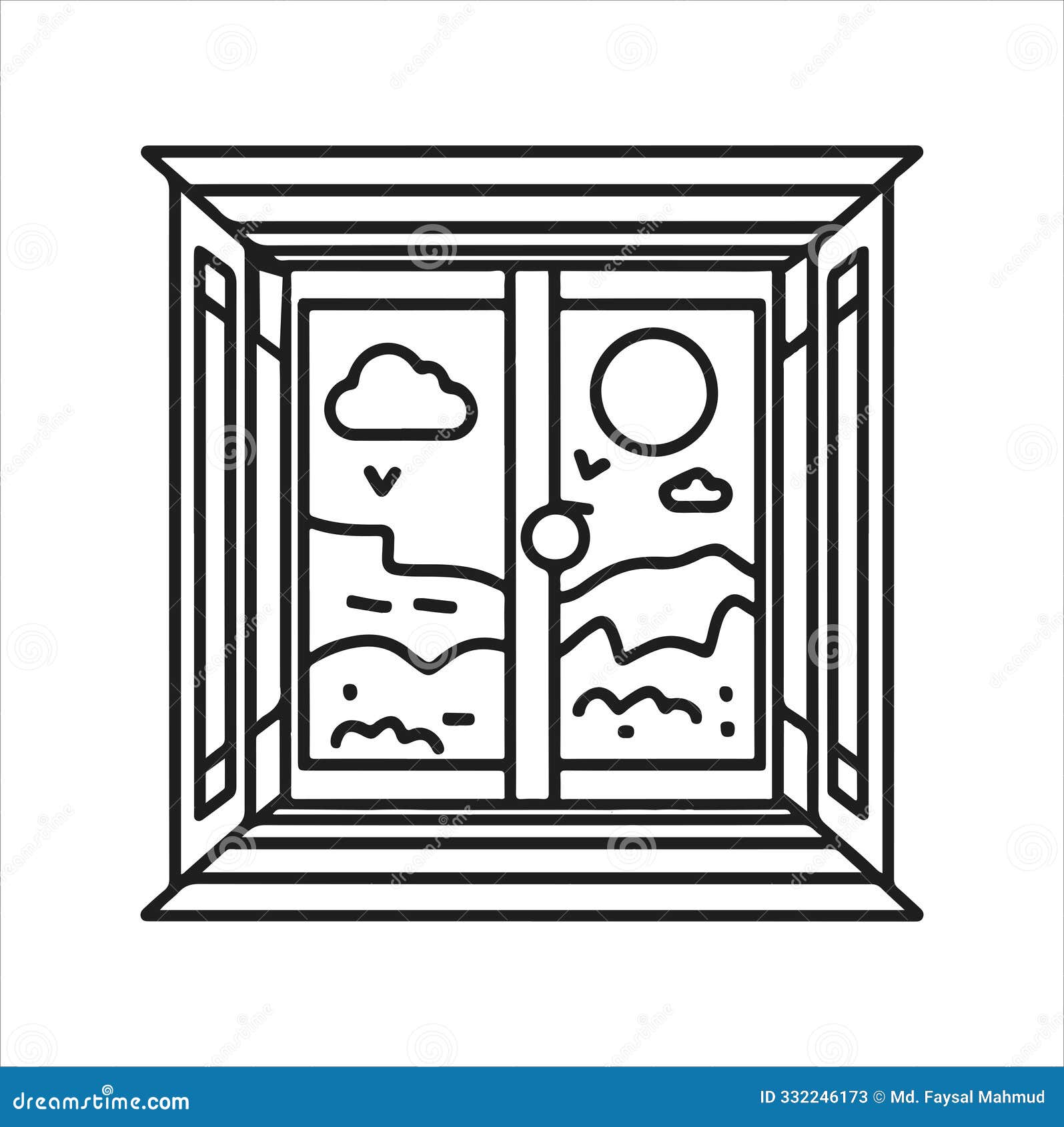 A Line-drawn Illustration of a Window or Mirror in Black and White ...