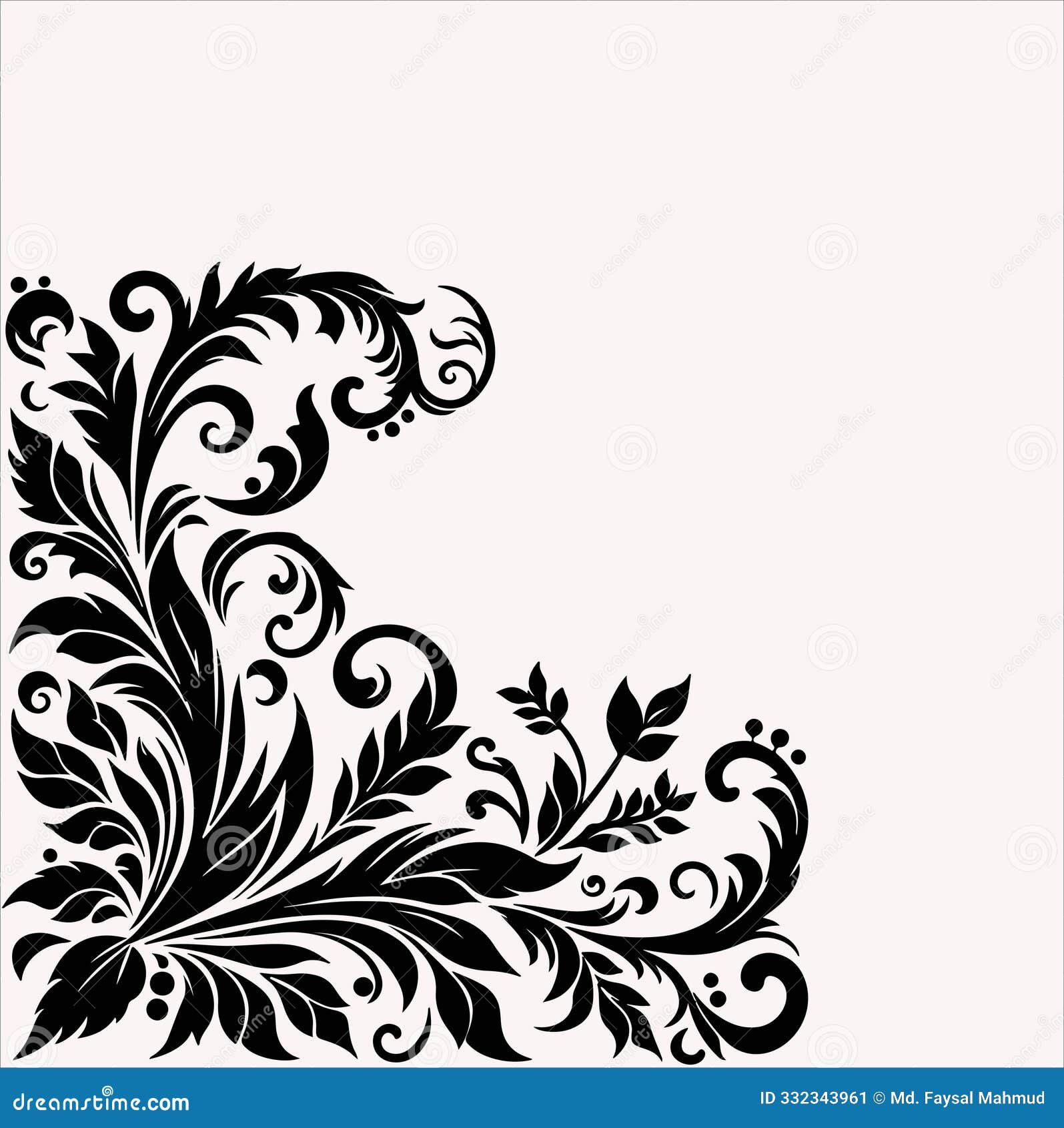 Floral Corner Silhouette Art Illustration on a White Background Stock ...