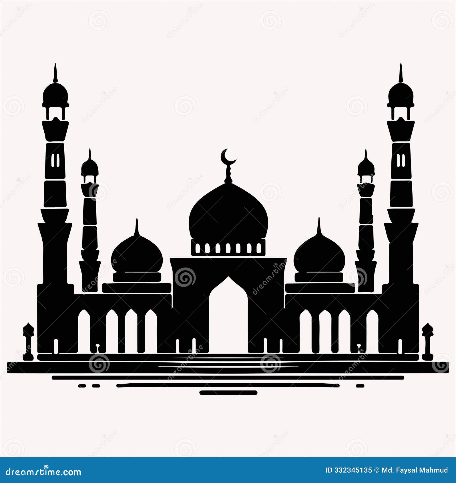 Minimal Mosque Vector Art Illustration, Silhouette On Black, White ...