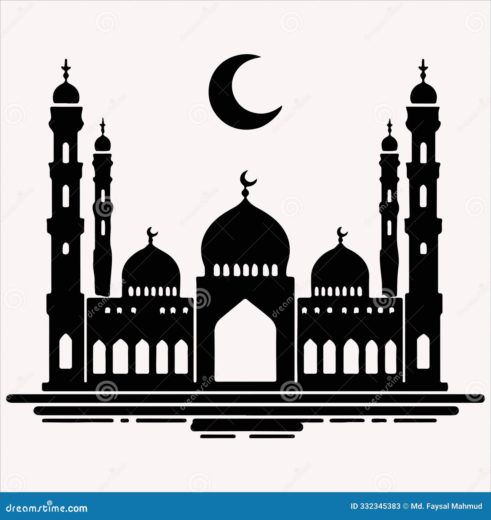 Minimal Mosque Vector Art Illustration, Silhouette On Black, White ...