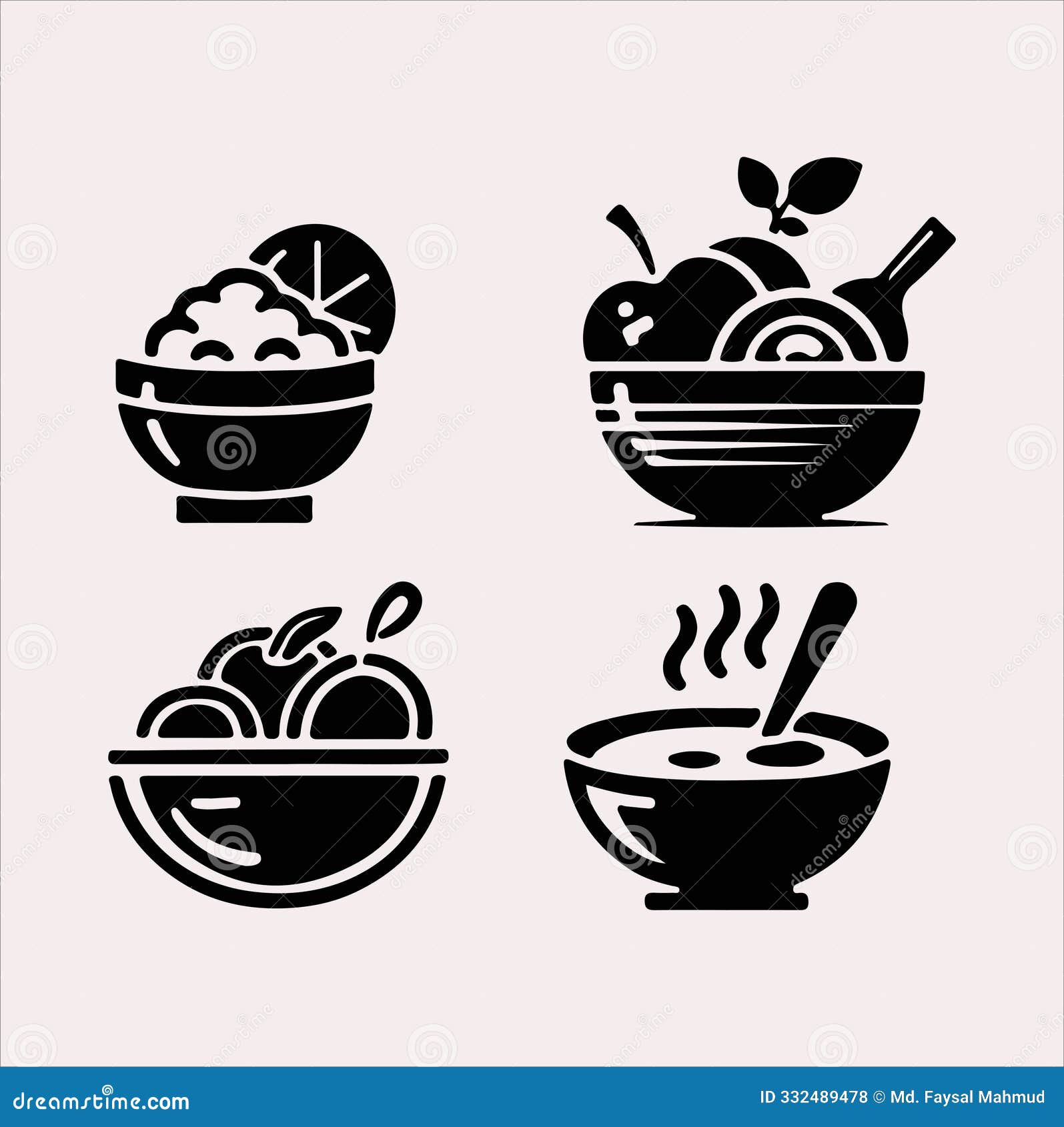 A Set of 4pcs Food Icon Silhouette Vector Illustration with White ...