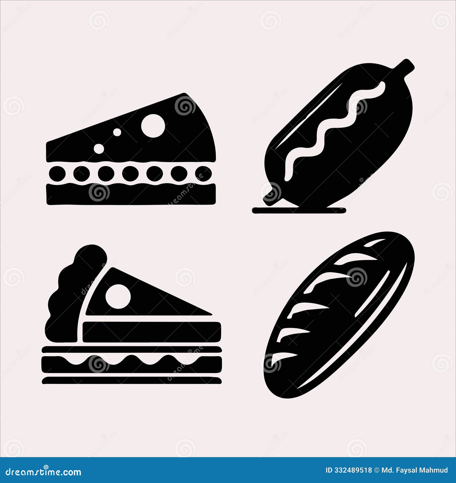 A Set of 4pcs Food Icon Silhouette Vector Illustration with White ...