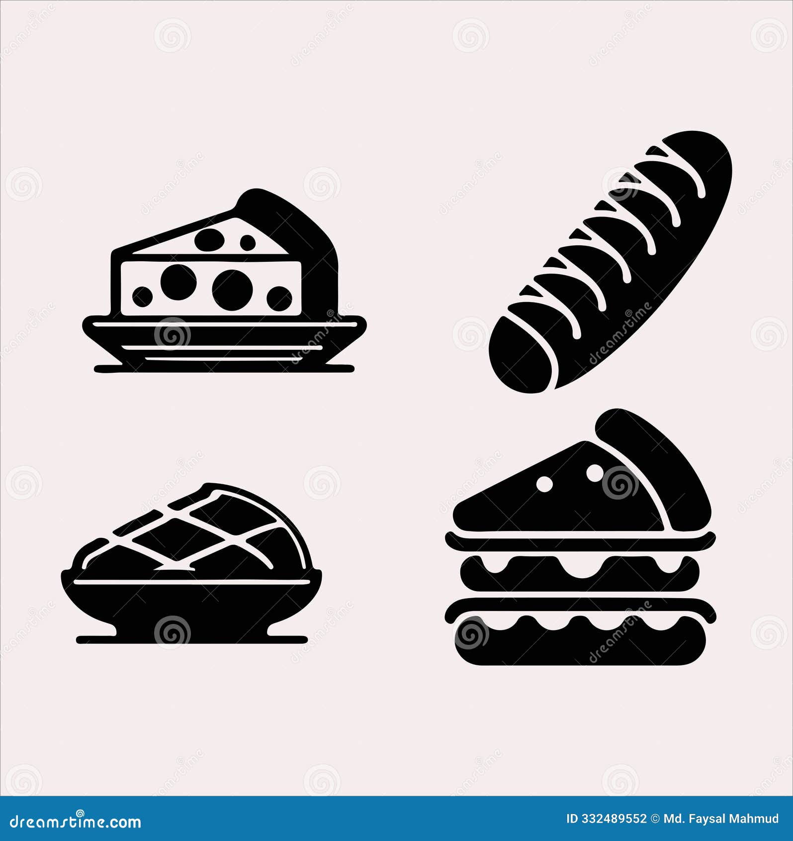 A Set of 4pcs Food Icon Silhouette Vector Illustration with White ...