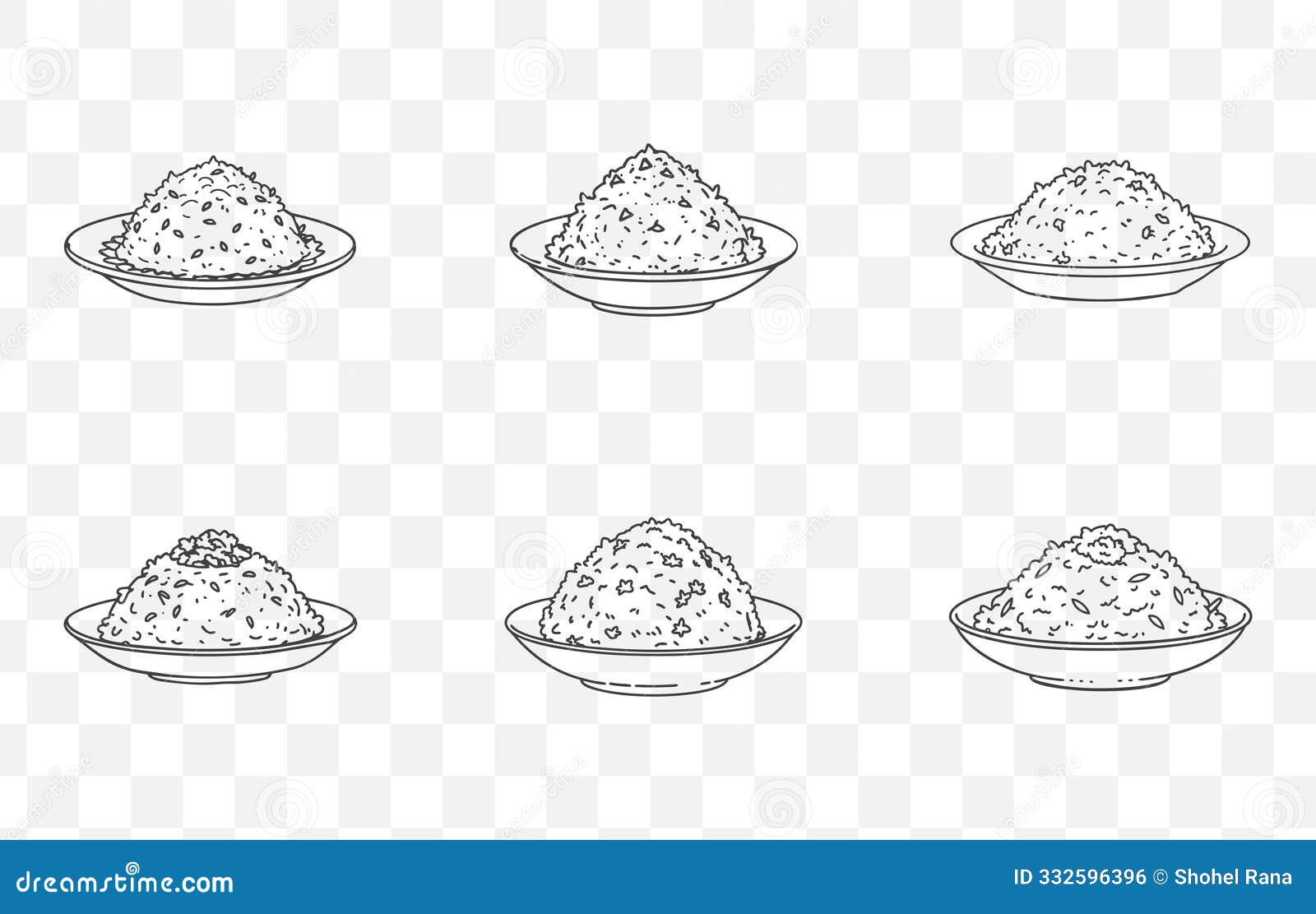 Print Khao Pad Fried Rice Art Vector Set Traditional Thai Cuisine ...
