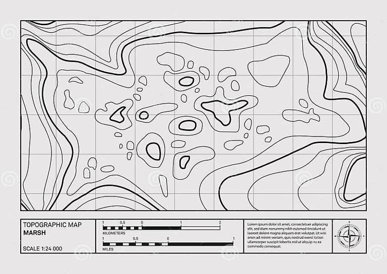 Geographical Marsh Landscape Relief Contour Map, Topographic Posters ...
