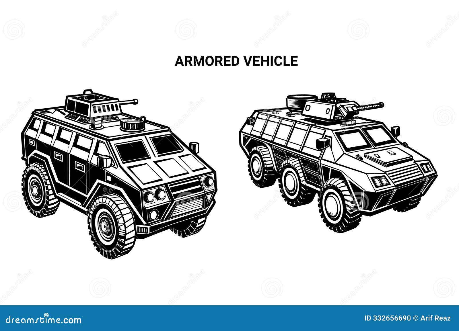 Vector Illustration Of Isolated Armored Vehicle Outline On White ...