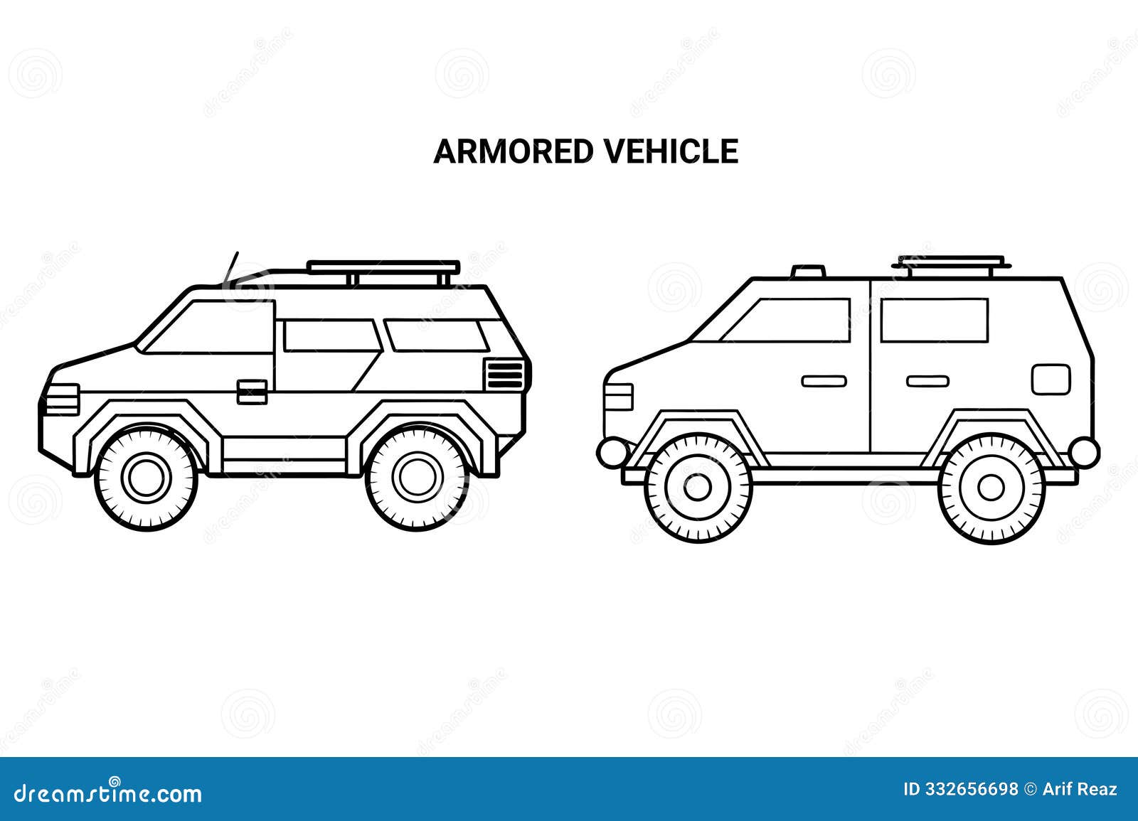Vector Illustration of Isolated Armored Vehicle Outline on White ...