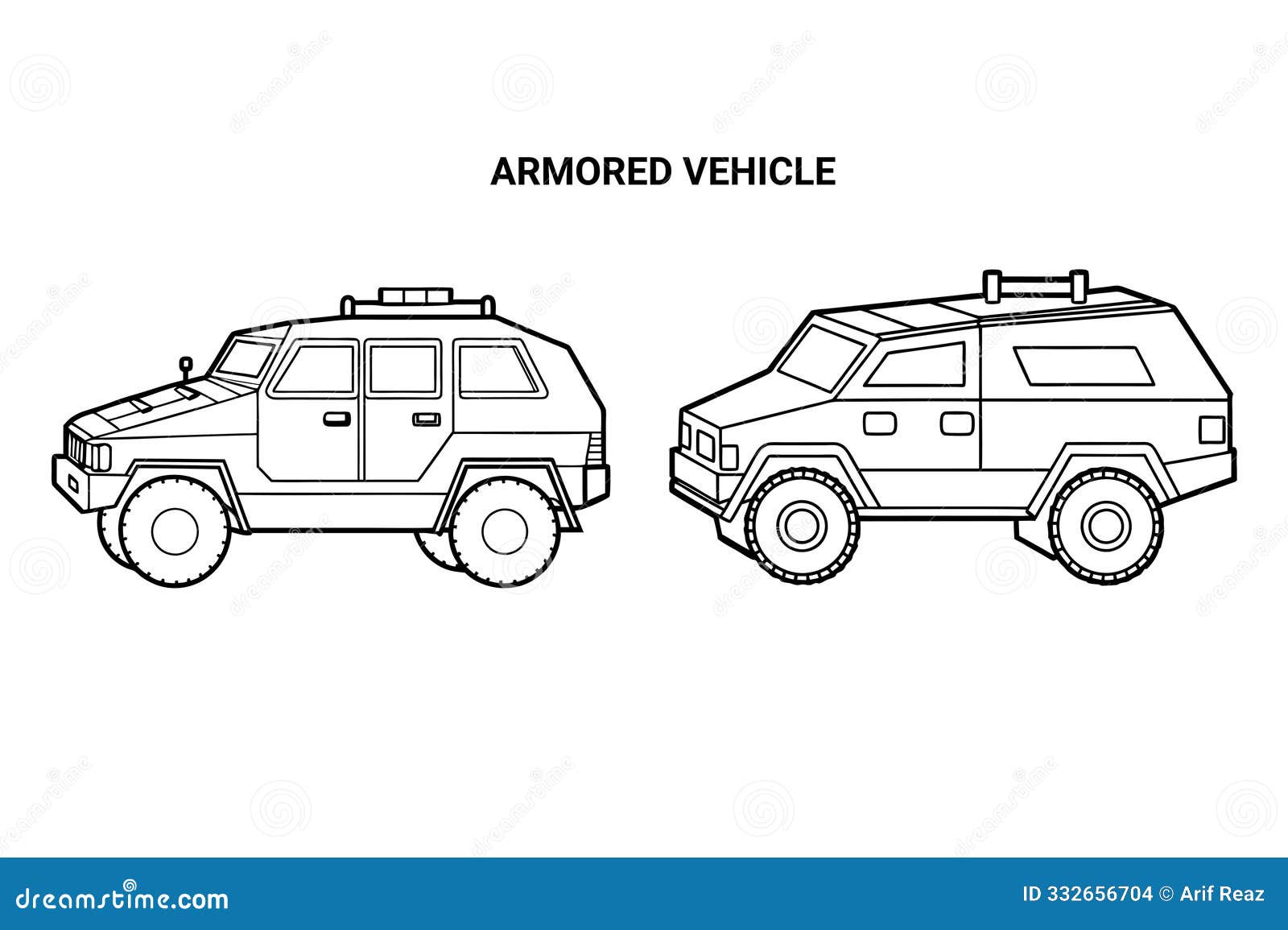 Vector Illustration of Isolated Armored Vehicle Outline on White ...
