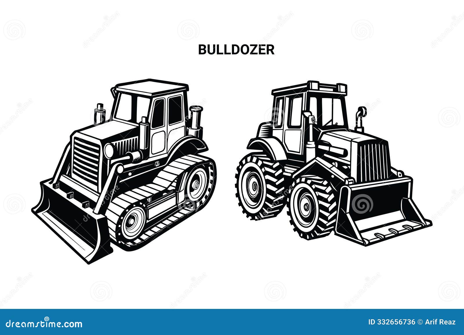 Vector Illustration of Isolated Bulldozer Silhouette on White ...