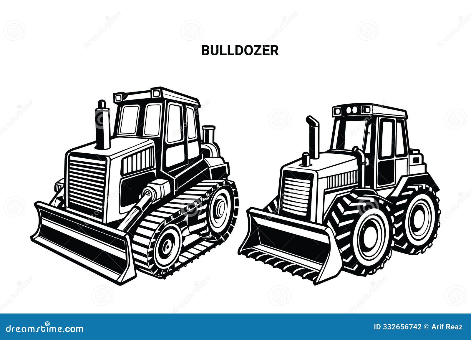 Vector Illustration of Isolated Bulldozer Silhouette on White ...