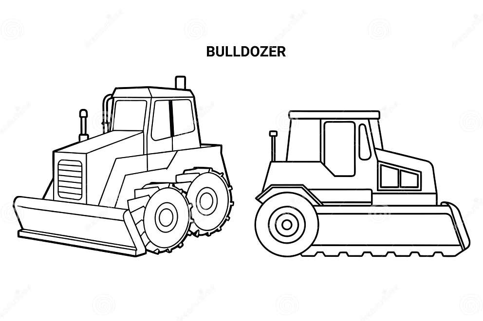 Vector Illustration of Isolated Bulldozer Outline on White Background ...