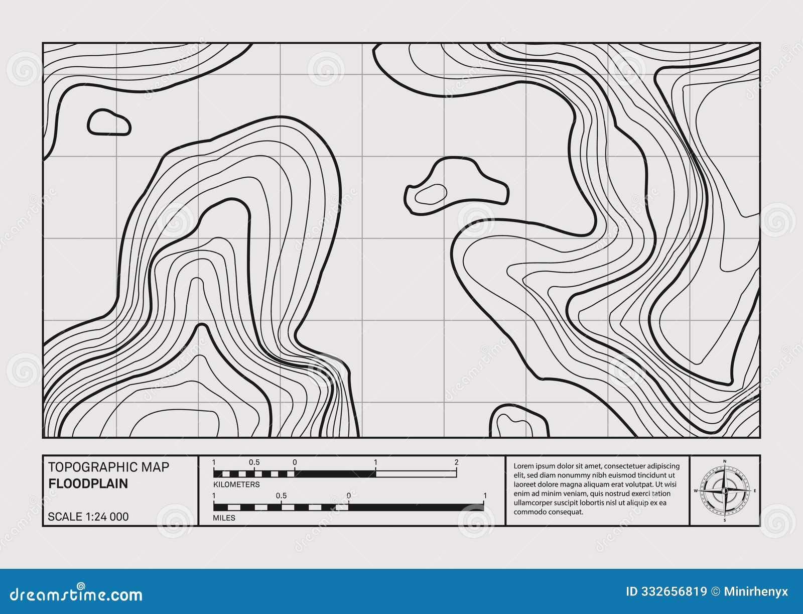 Geographical Floodplain Landscape Relief Contour Map, Topographic ...