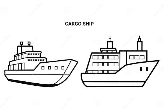 Vector Illustration of Isolated Cargo Ship Outline on White Background ...