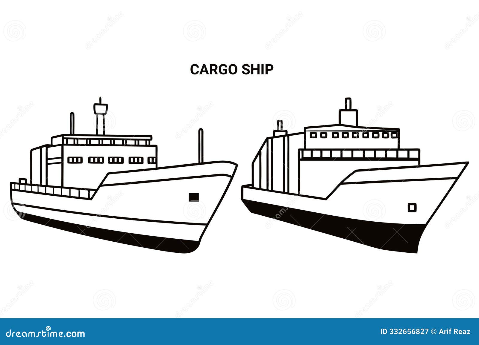 Vector Illustration of Isolated Cargo Ship Outline on White Background ...