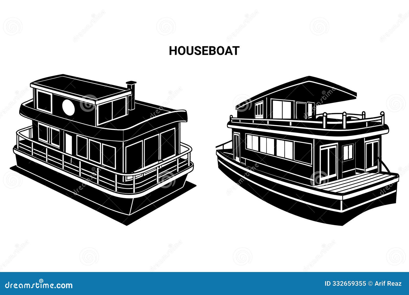 Vector Illustration of Isolated Houseboat Silhouette on White ...