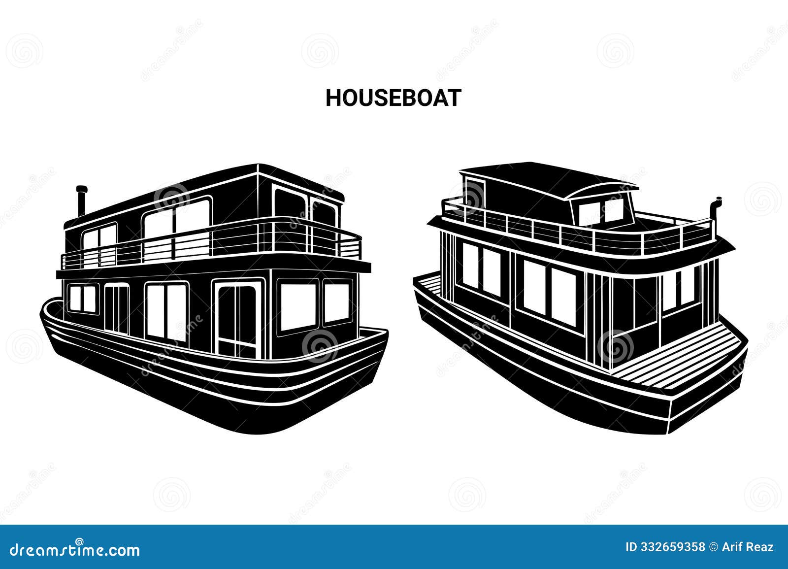 Vector Illustration of Isolated Houseboat Silhouette on White ...