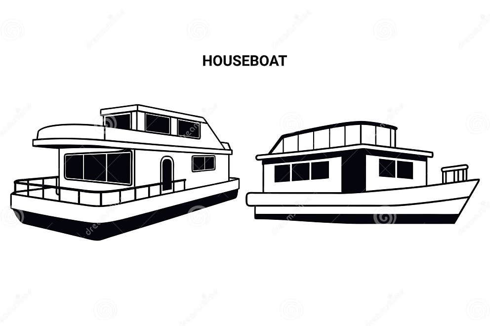 Vector Illustration of Isolated Houseboat Outline on White Background ...