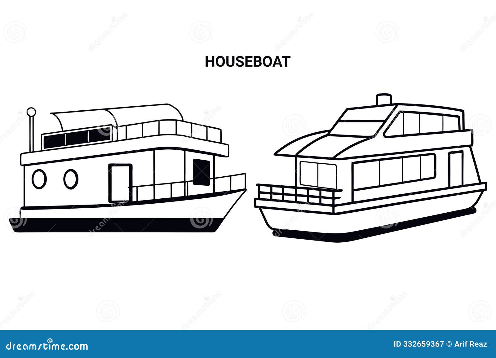 Vector Illustration of Isolated Houseboat Outline on White Background ...