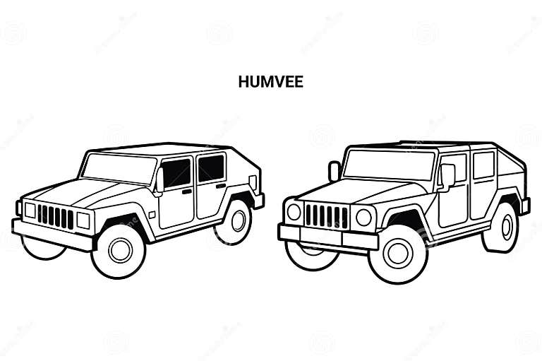 Vector Illustration of Isolated Humvee Outline on White Background ...