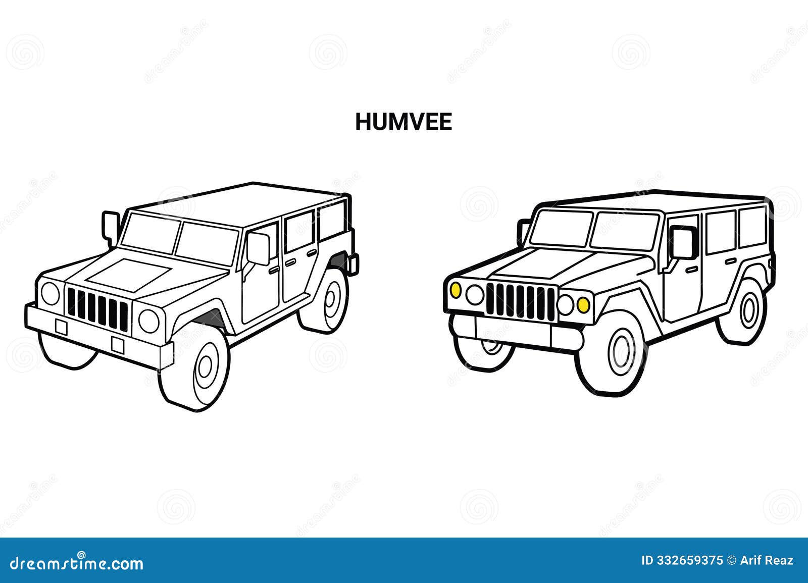 Vector Illustration of Isolated Humvee Outline on White Background ...