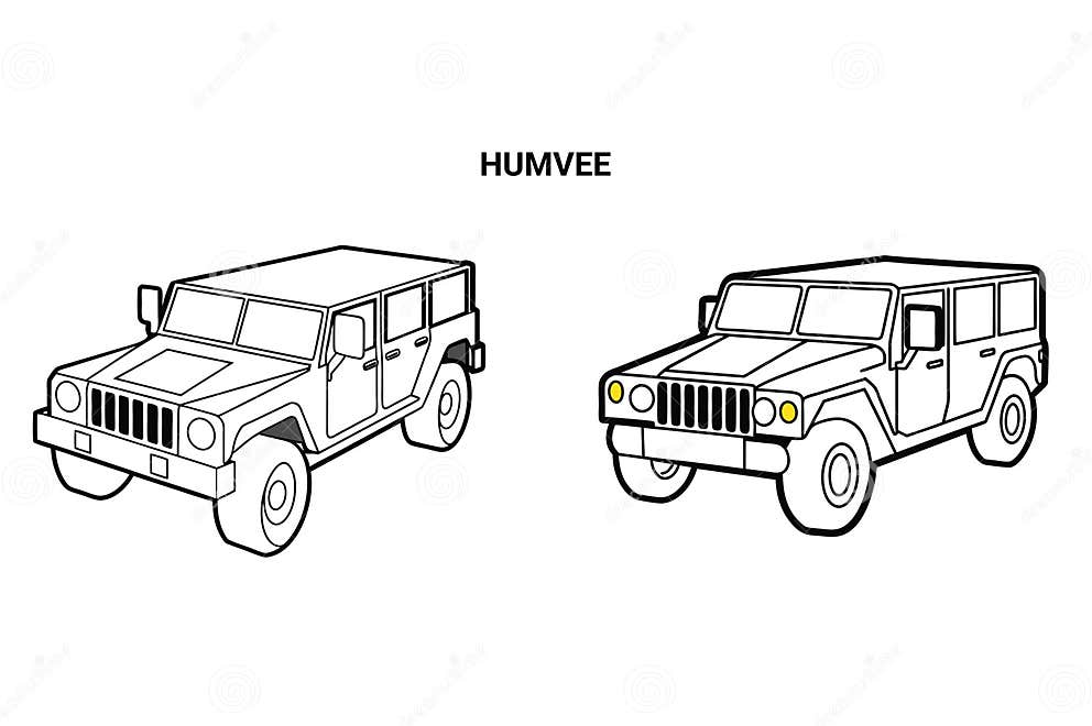 Vector Illustration of Isolated Humvee Outline on White Background ...