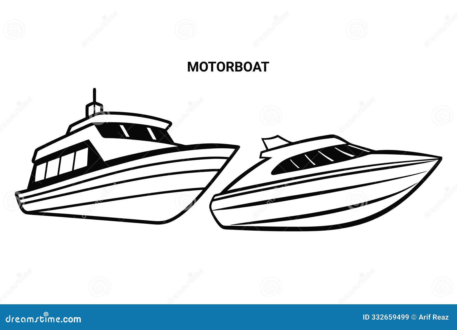 Vector Illustration of Isolated Motorboat Outline on White Background ...