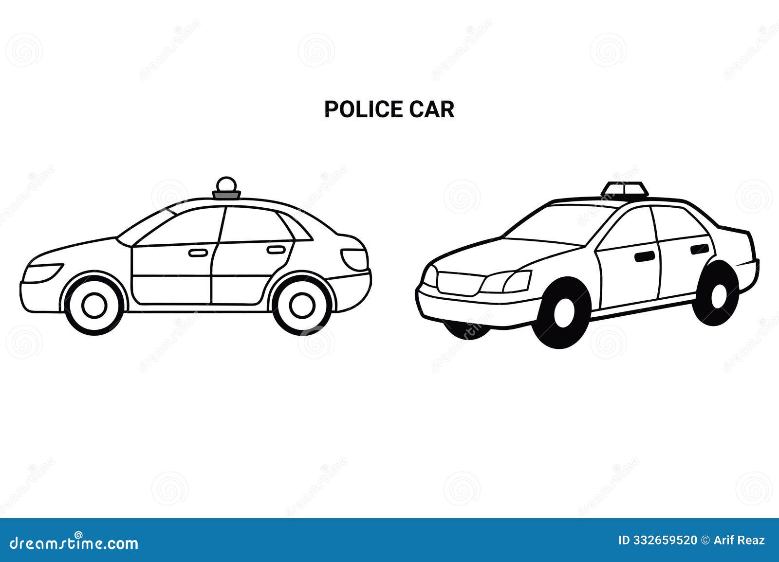 Vector Illustration of Isolated Police Car Outline on White Background ...