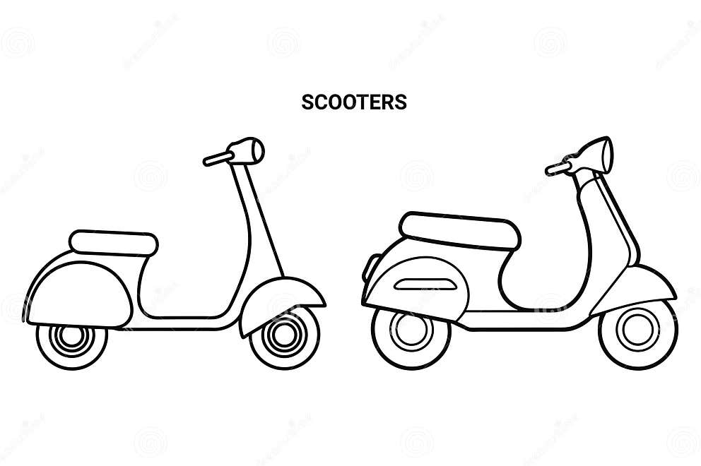 Vector Illustration of Isolated Scooter Outline on White Background ...