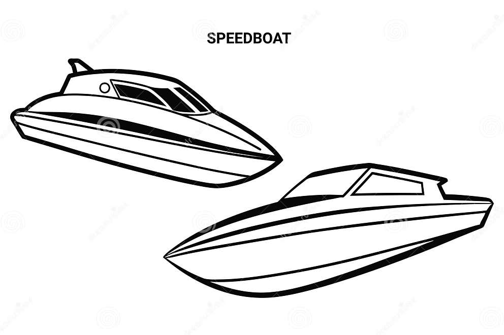 Vector Illustration of Isolated Speedboat Outline on White Background ...