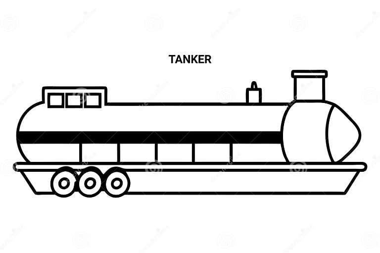 Vector Illustration of Isolated Tanker Outline on White Background ...