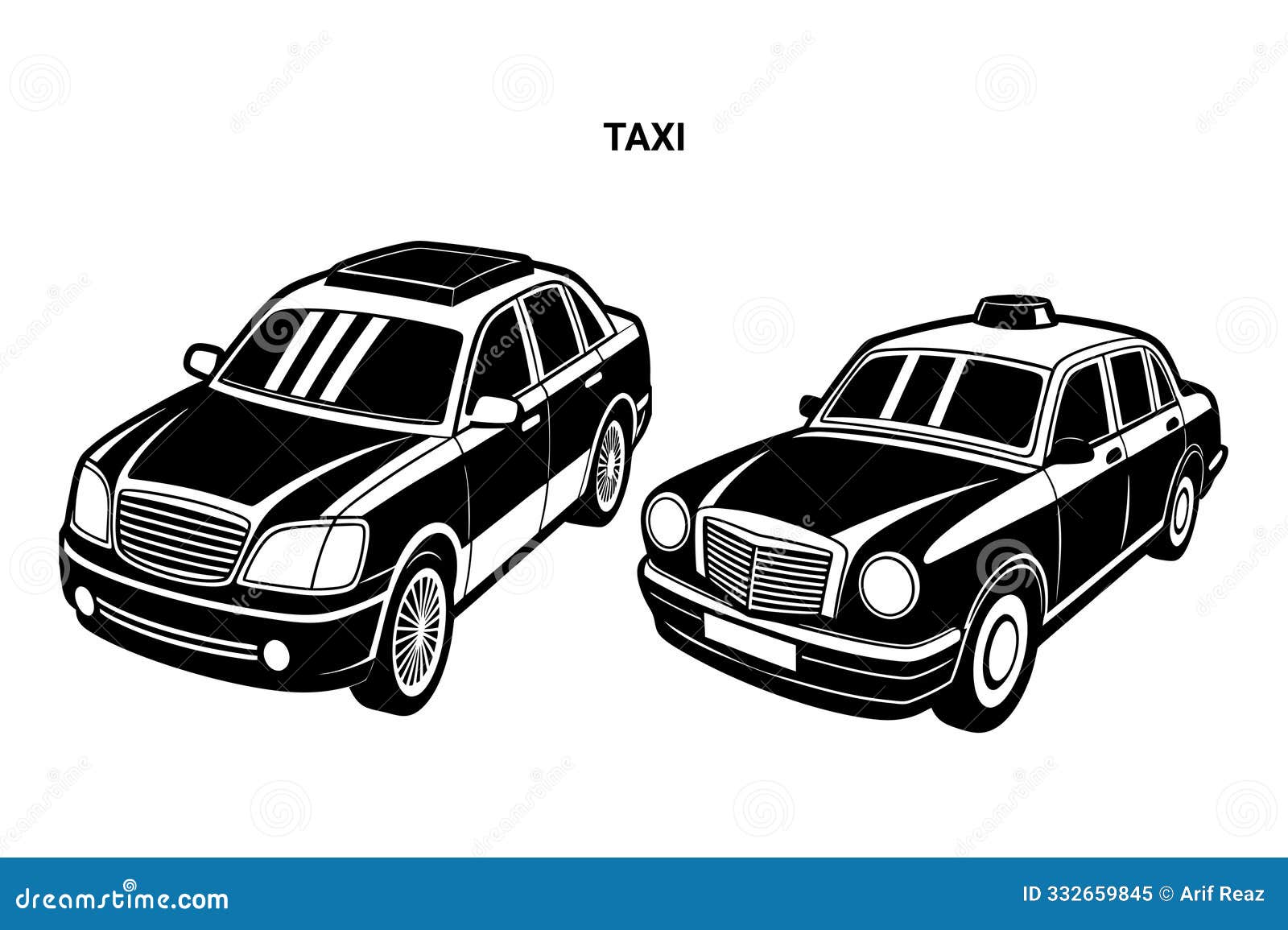 Vector Illustration of Isolated Taxis Silhouette on White Background ...