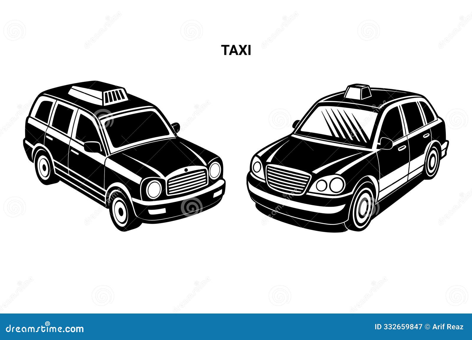 Vector Illustration of Isolated Taxis Silhouette on White Background ...