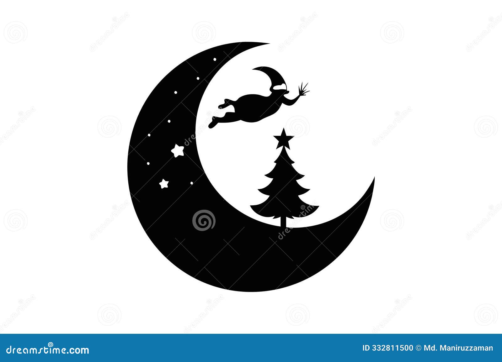 Merry Christmas Moon Silhouette. Stock Illustration - Illustration of ...