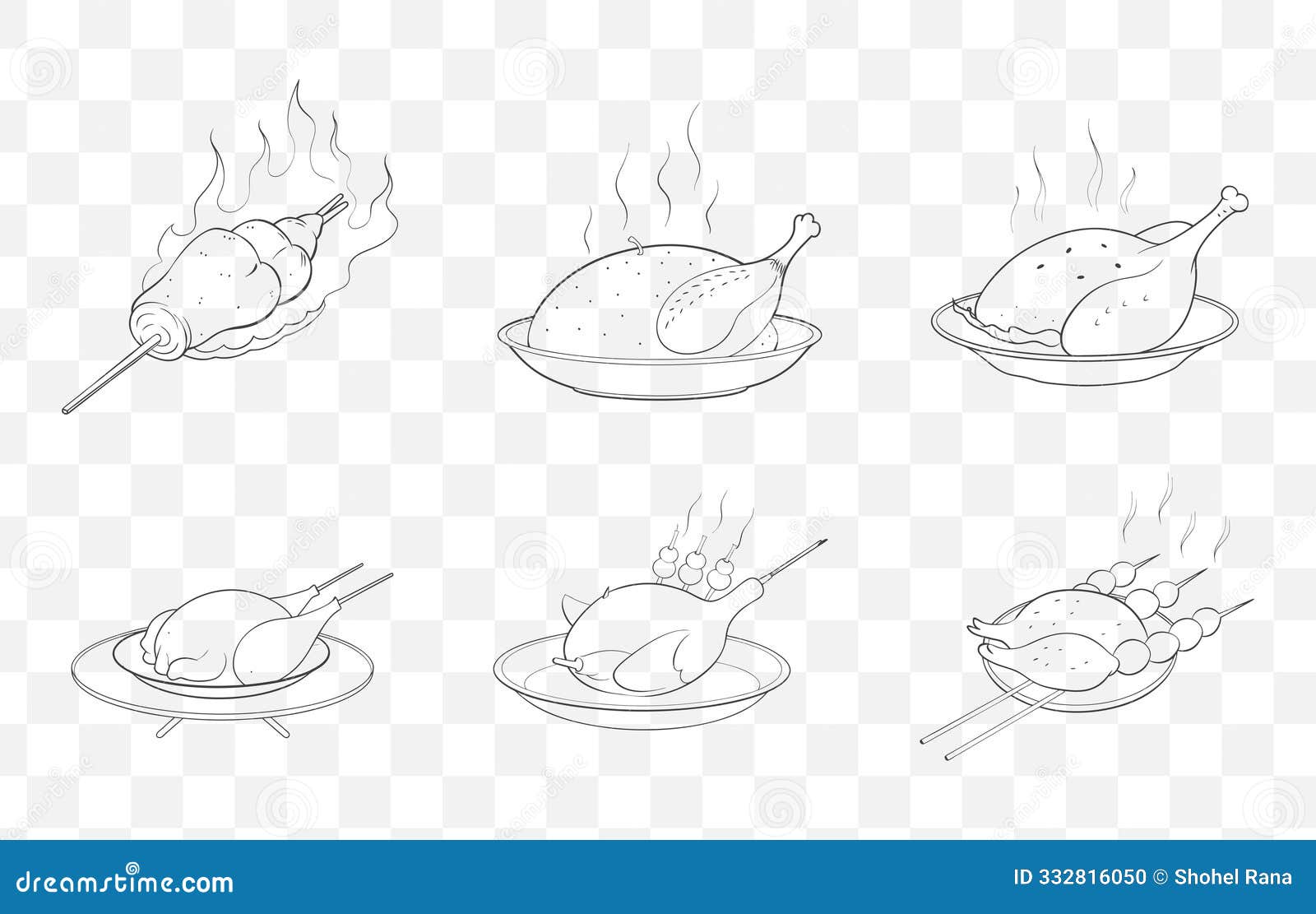 Print Authentic Thai Grilled Chicken Art Vector Set Featuring ...